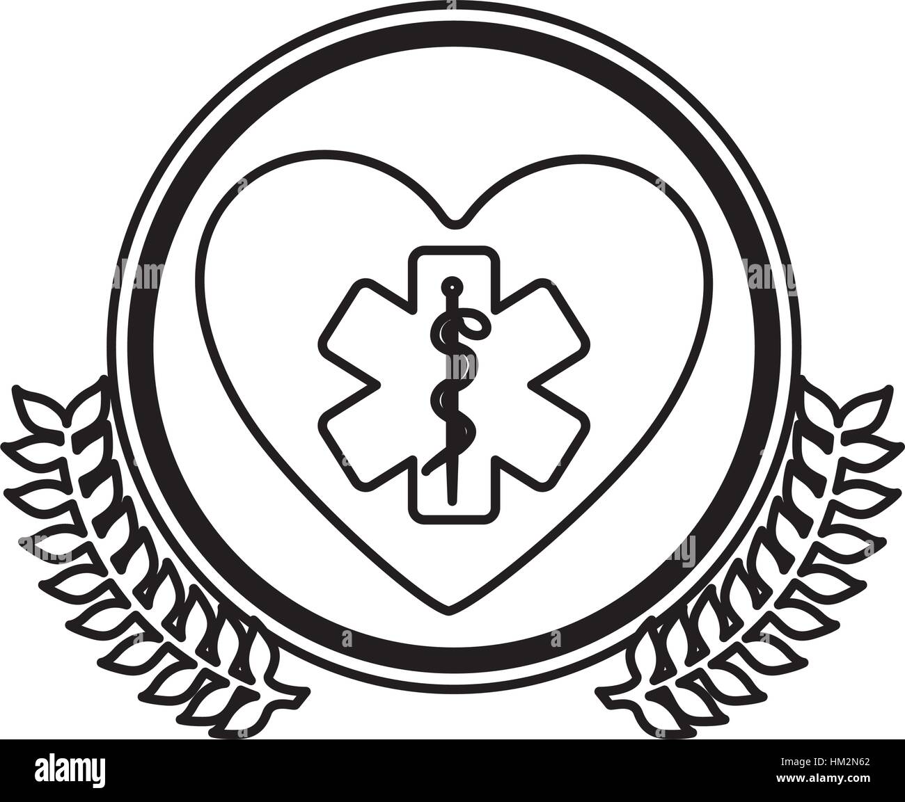 monochrome circle with olive branchs and heart with health symbol with ...