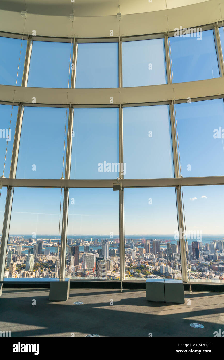 Observation windows in Tokyo with views of skyscrapers Japan Stock ...