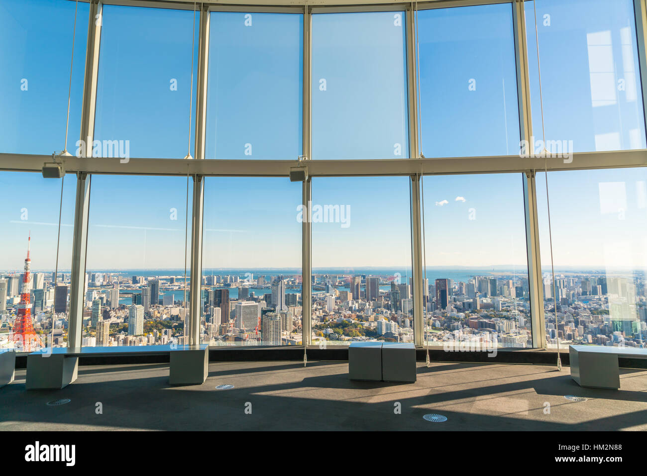 Observation windows in Tokyo with views of skyscrapers Japan Stock ...