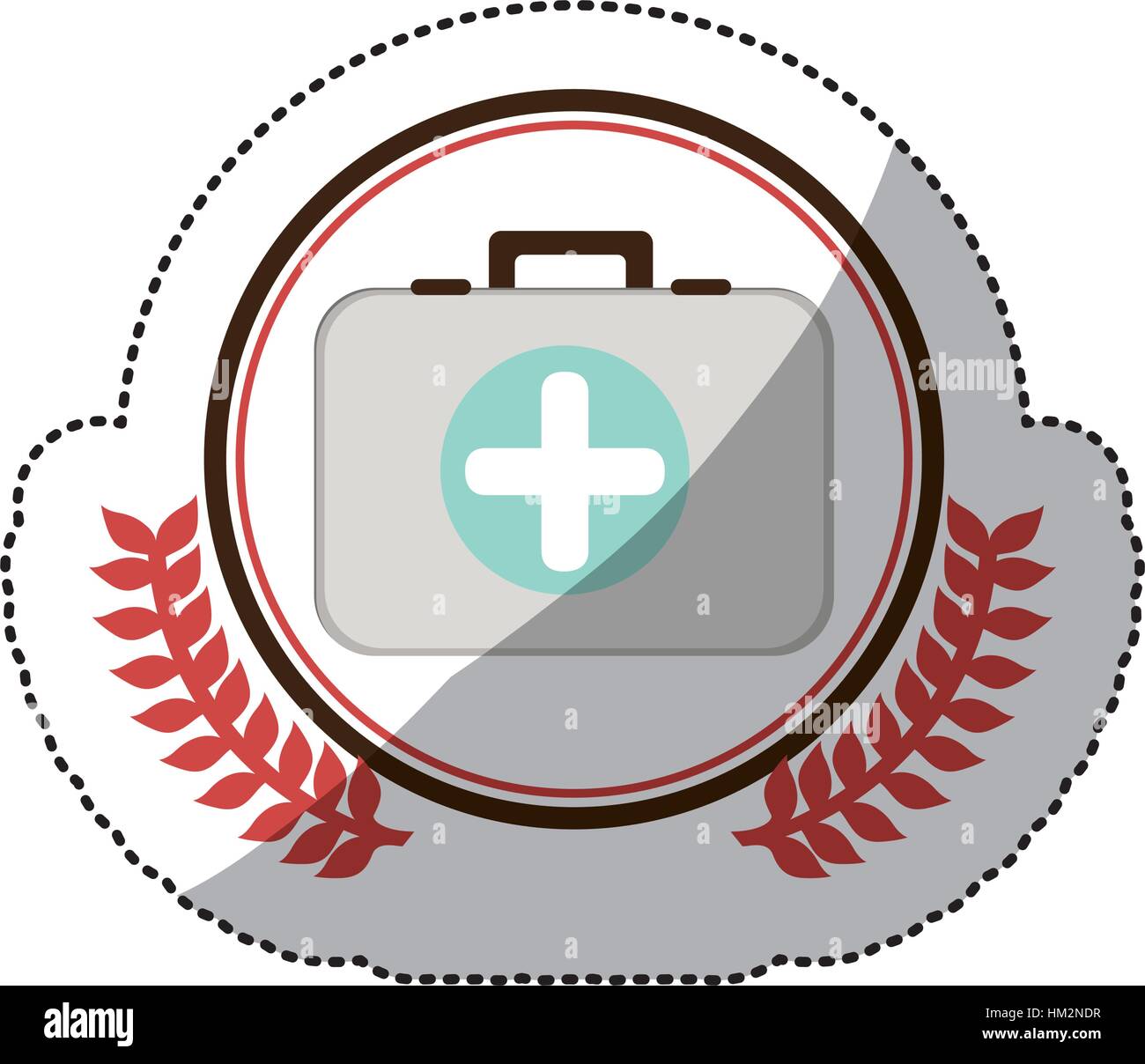 color sticker with firts aid kit with symbol cross in circle with olive ...