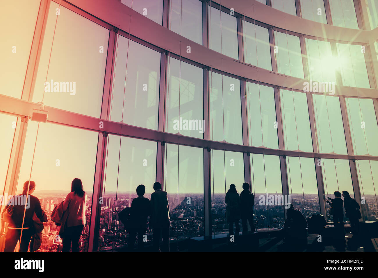 Silhouette people with Observation windows in Tokyo views of ...