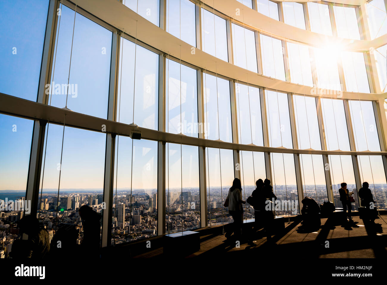 Silhouette people with Observation windows in Tokyo views of ...