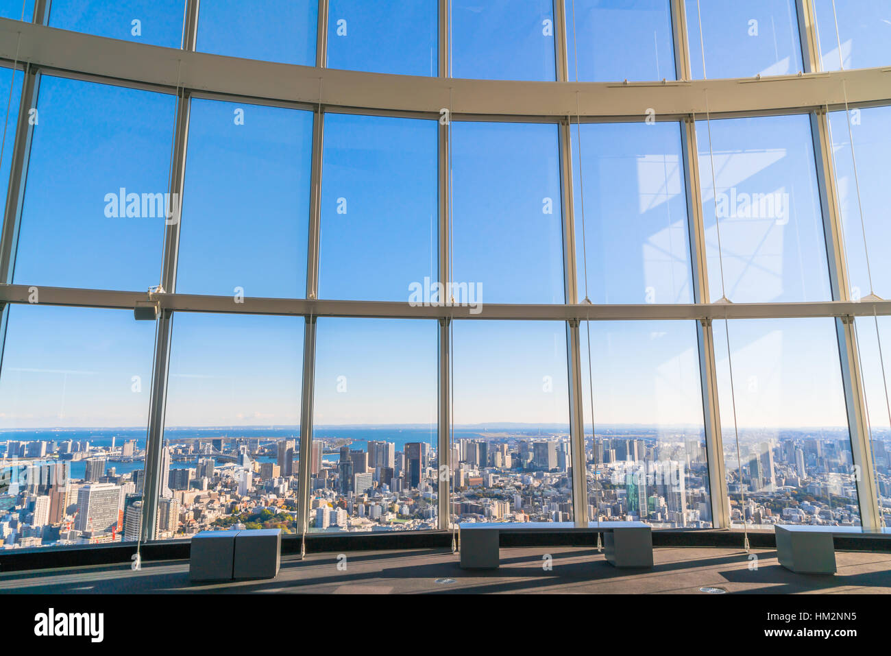 Observation windows in Tokyo with views of skyscrapers Japan Stock ...