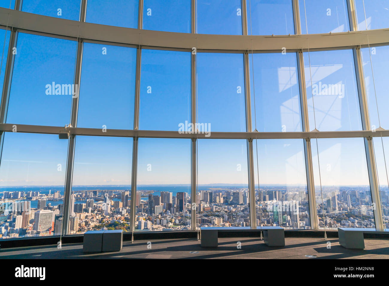 Observation windows in Tokyo with views of skyscrapers Japan Stock ...