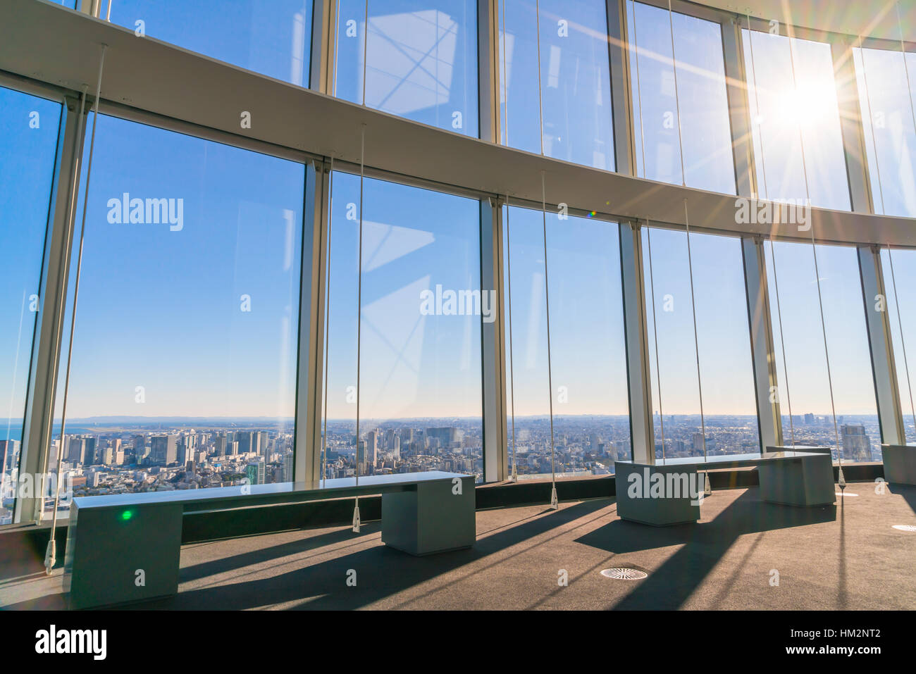 Observation windows in Tokyo with views of skyscrapers Japan Stock ...