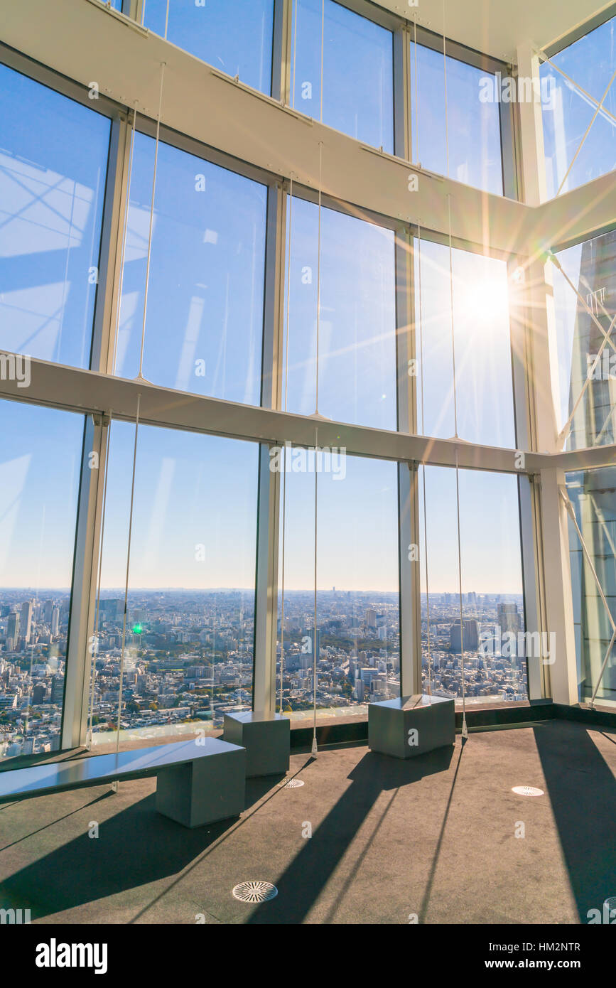 Observation windows in Tokyo with views of skyscrapers Japan Stock ...