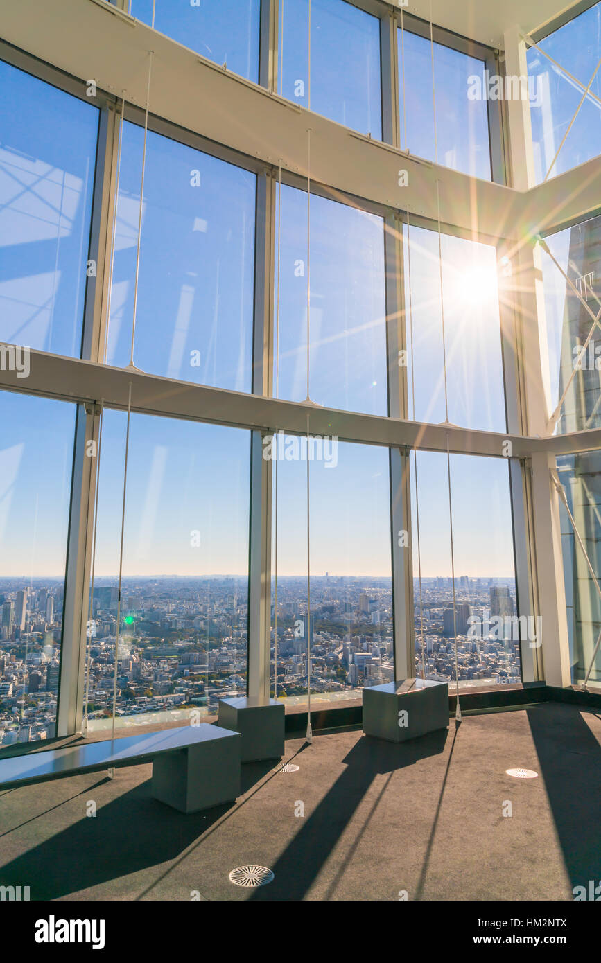 Observation windows in Tokyo with views of skyscrapers Japan Stock ...