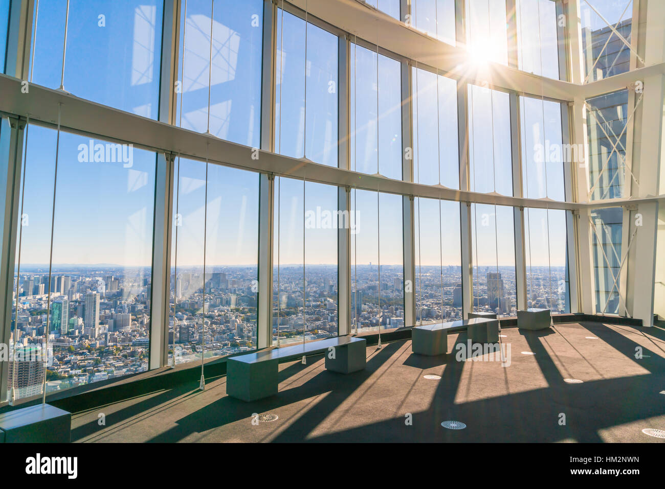 Observation windows in Tokyo with views of skyscrapers Japan Stock ...