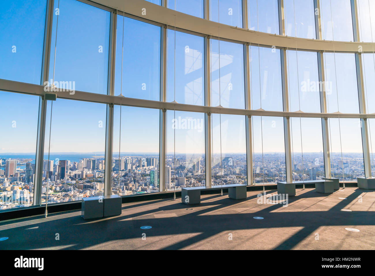 Observation windows in Tokyo with views of skyscrapers Japan Stock ...