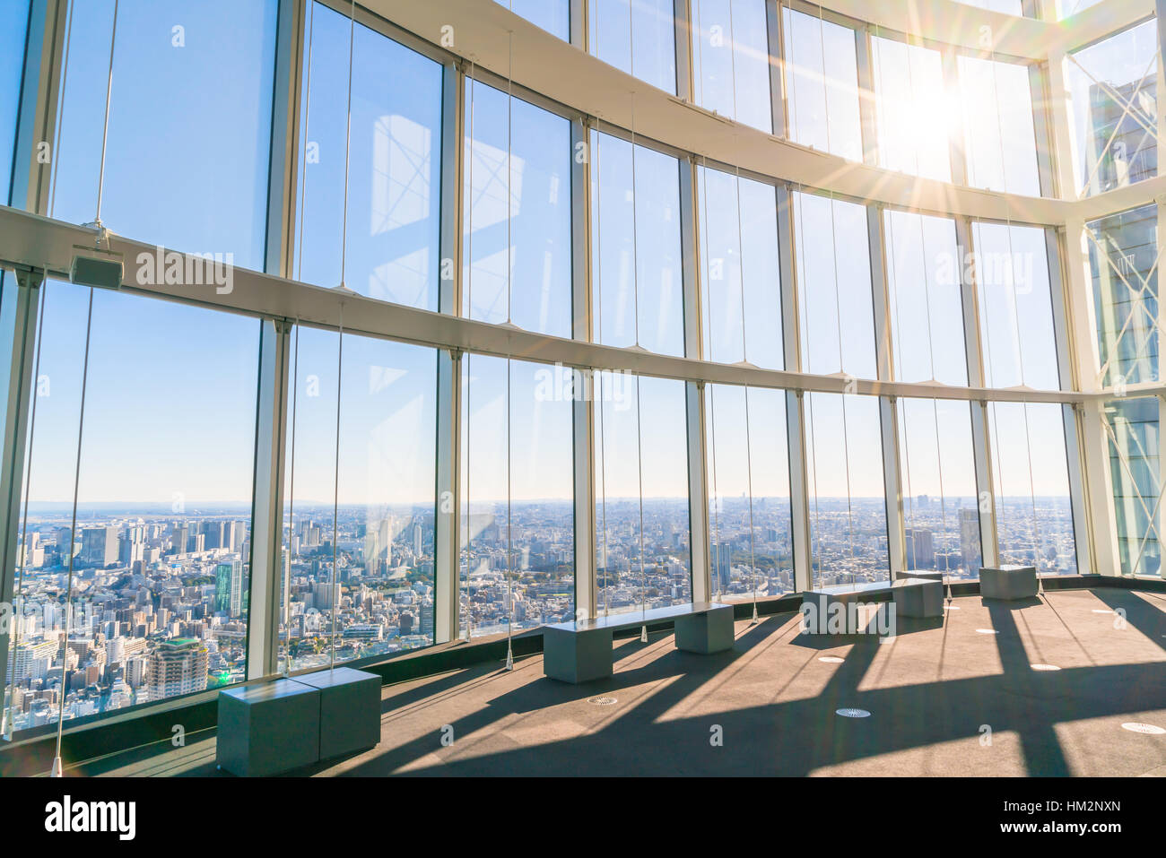 Observation windows in Tokyo with views of skyscrapers Japan Stock ...