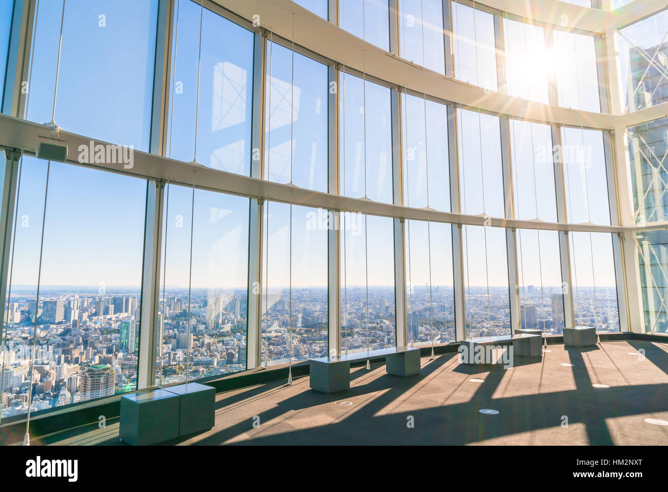 Observation windows in Tokyo with views of skyscrapers Japan Stock ...