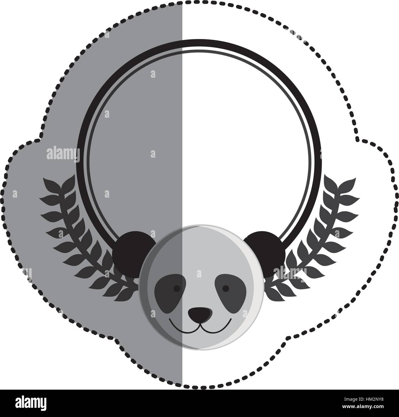 color sticker circle with panda head and olive branchs and middle ...