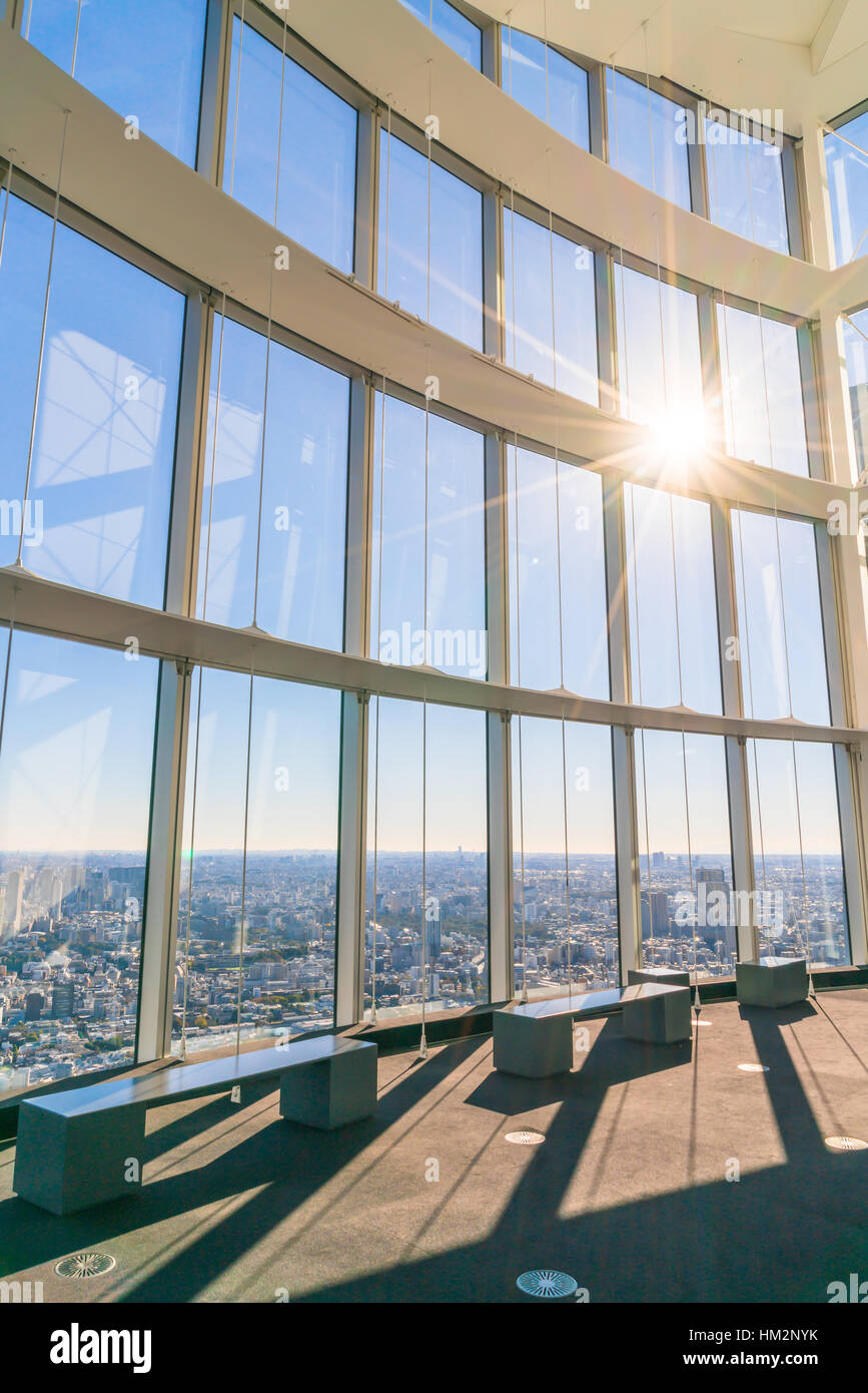 Observation windows in Tokyo with views of skyscrapers Japan Stock ...