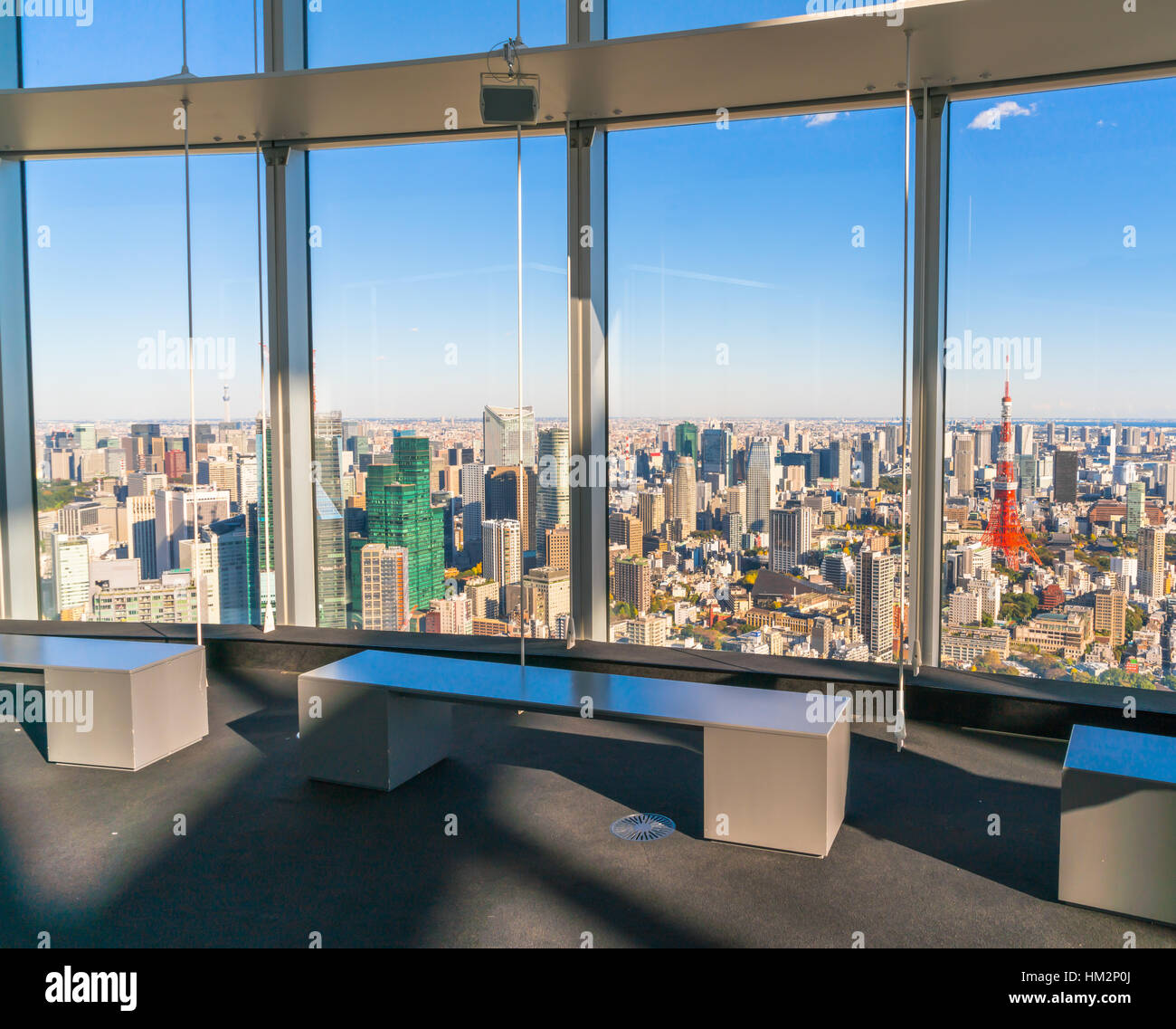 Observation windows in Tokyo with views of skyscrapers Japan Stock ...