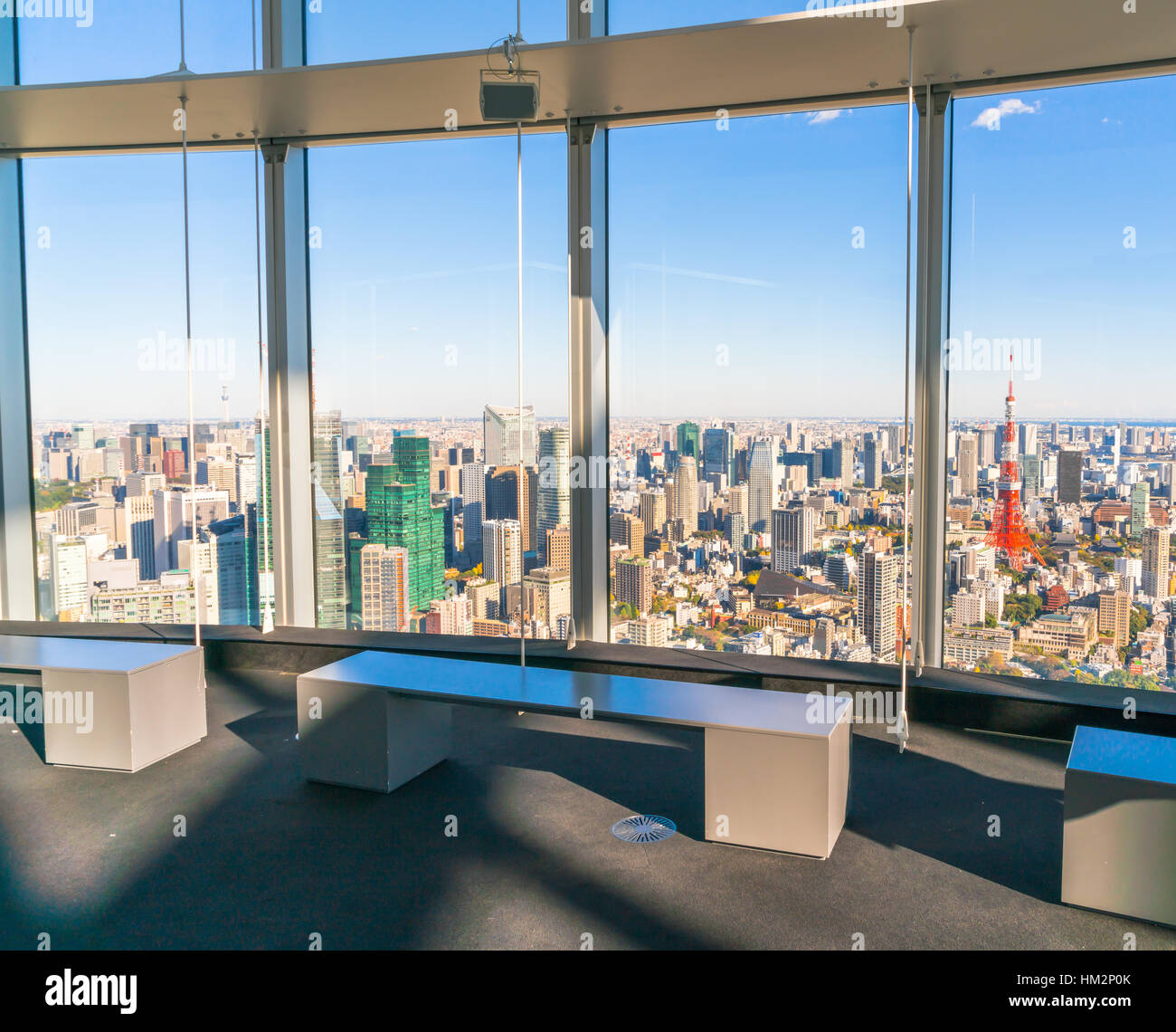 Observation windows in Tokyo with views of skyscrapers Japan Stock ...