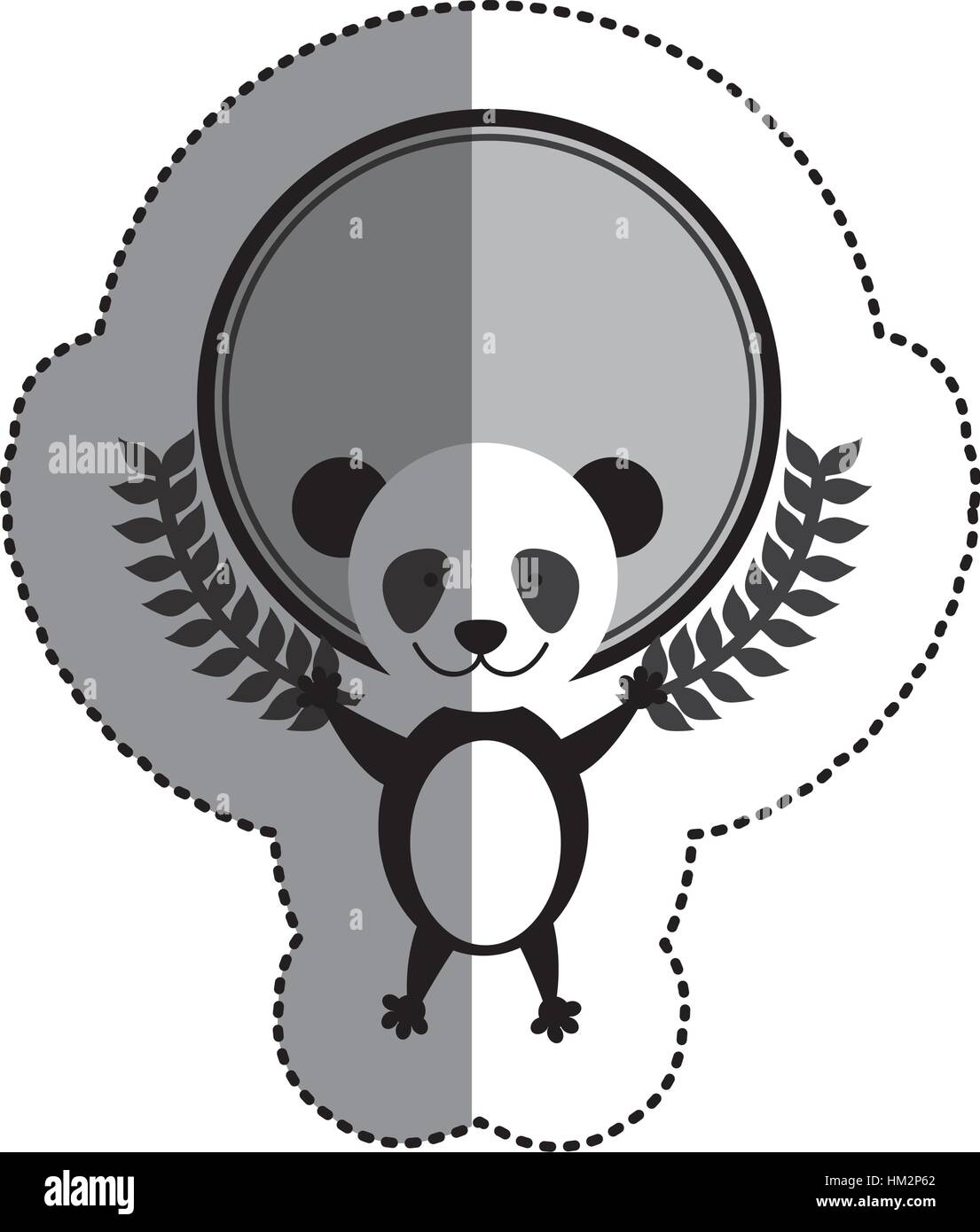 color sticker circle with panda bear and olive branchs and middle ...