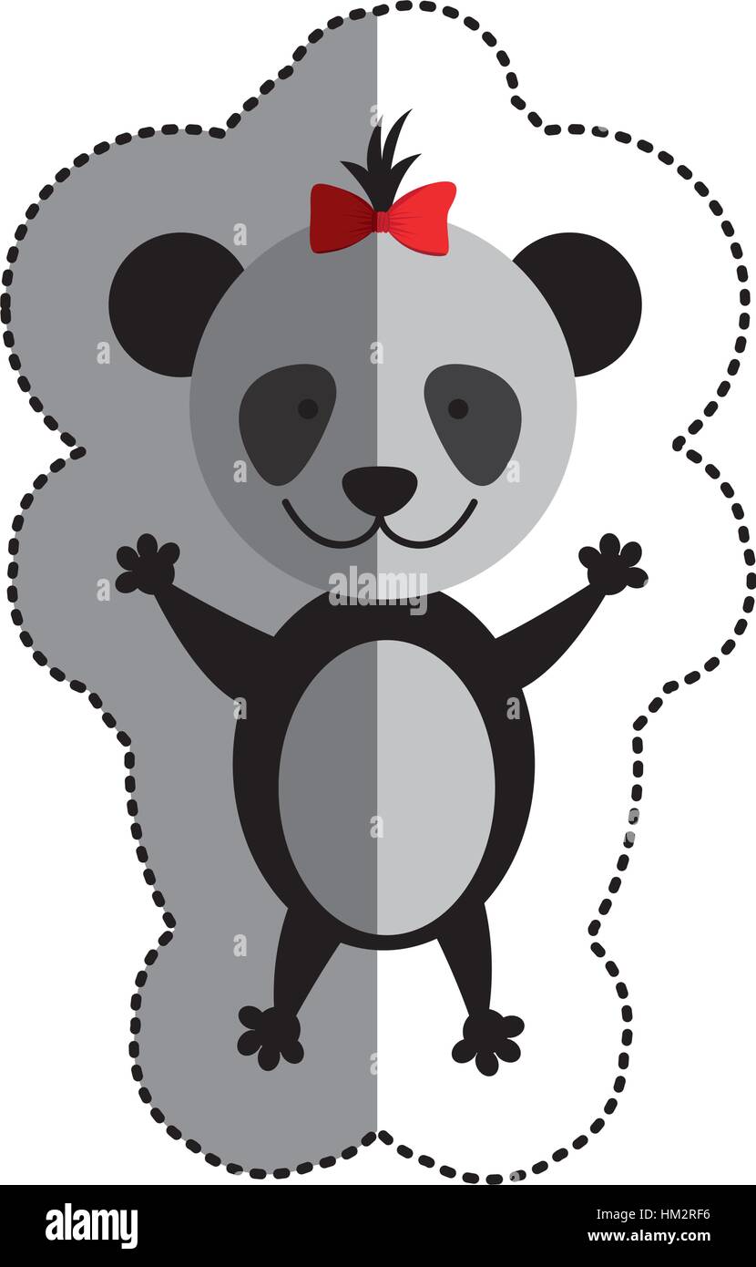 color sticker with female panda and middle shadow vector illustration ...