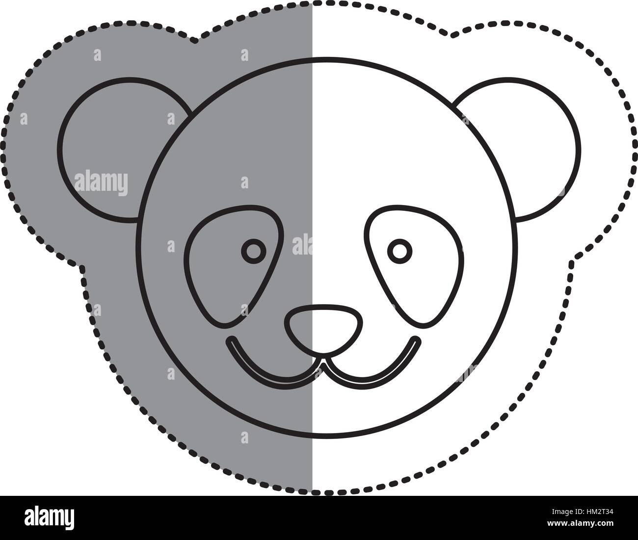monochrome contour sticker with panda head and middle shadow vector ...