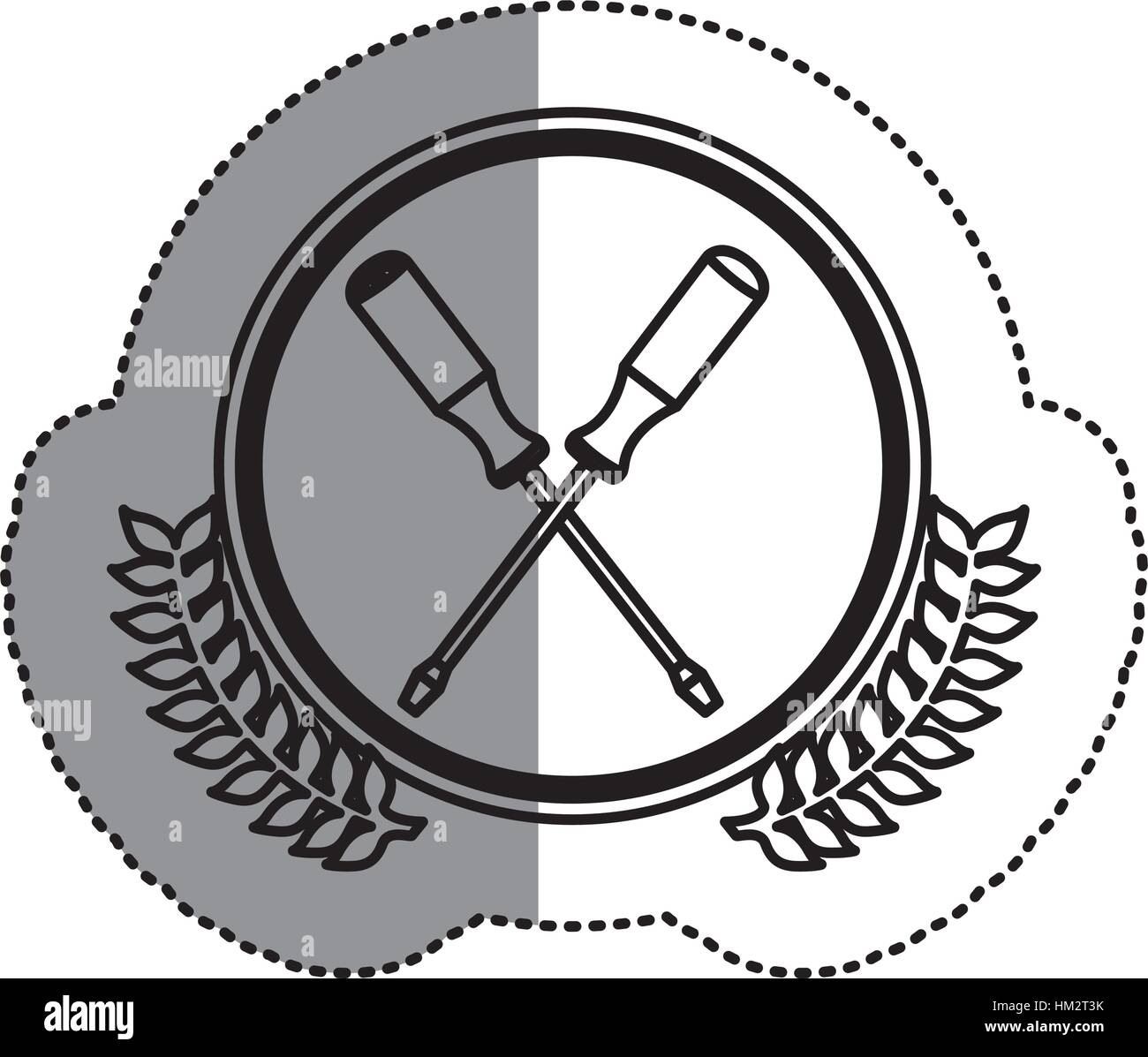 monochrome contour sticker circle with crossed screwdrivers and olive ...