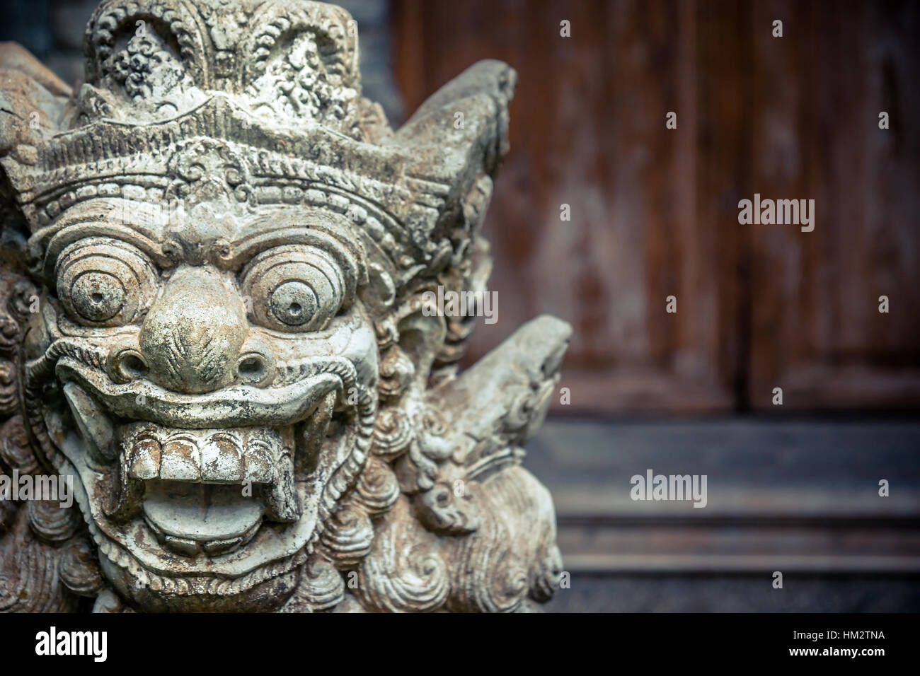 Terrible Asian buddhism demon face with copy space in vintage style ...