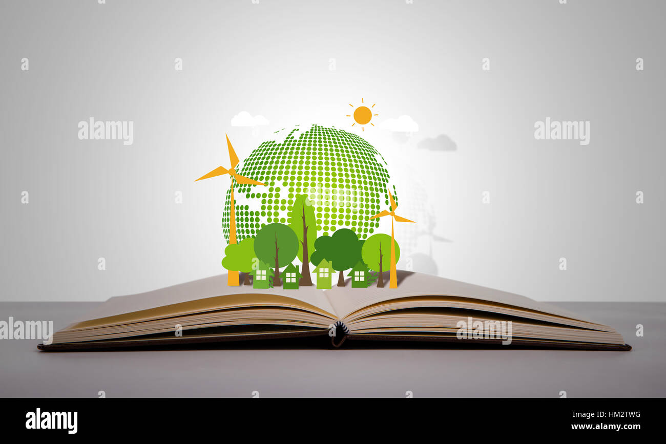 Ecology open book Stock Photo - Alamy