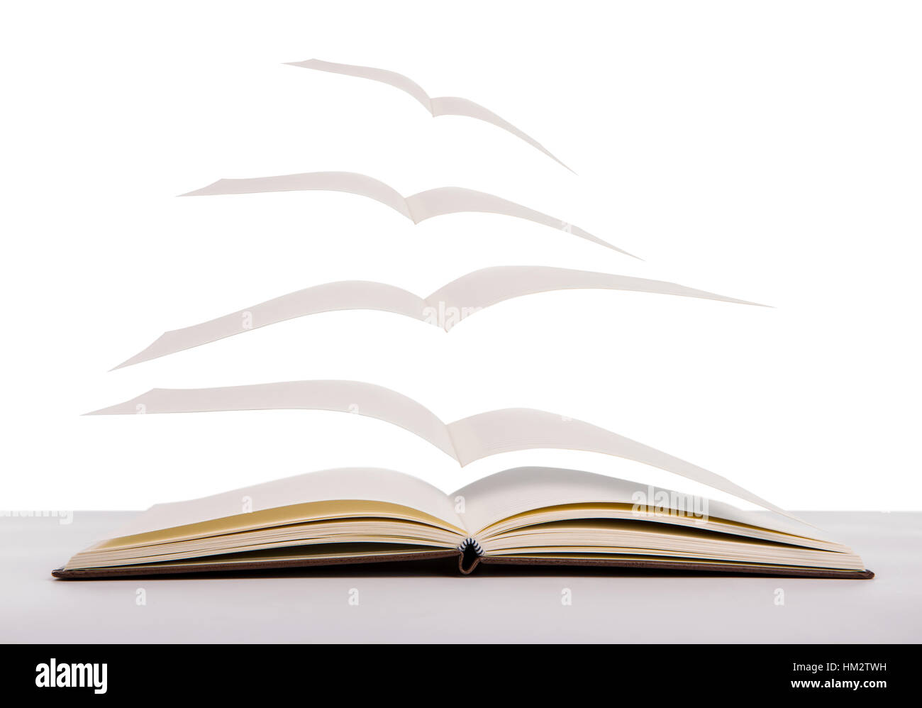 Open flying books Stock Photo - Alamy