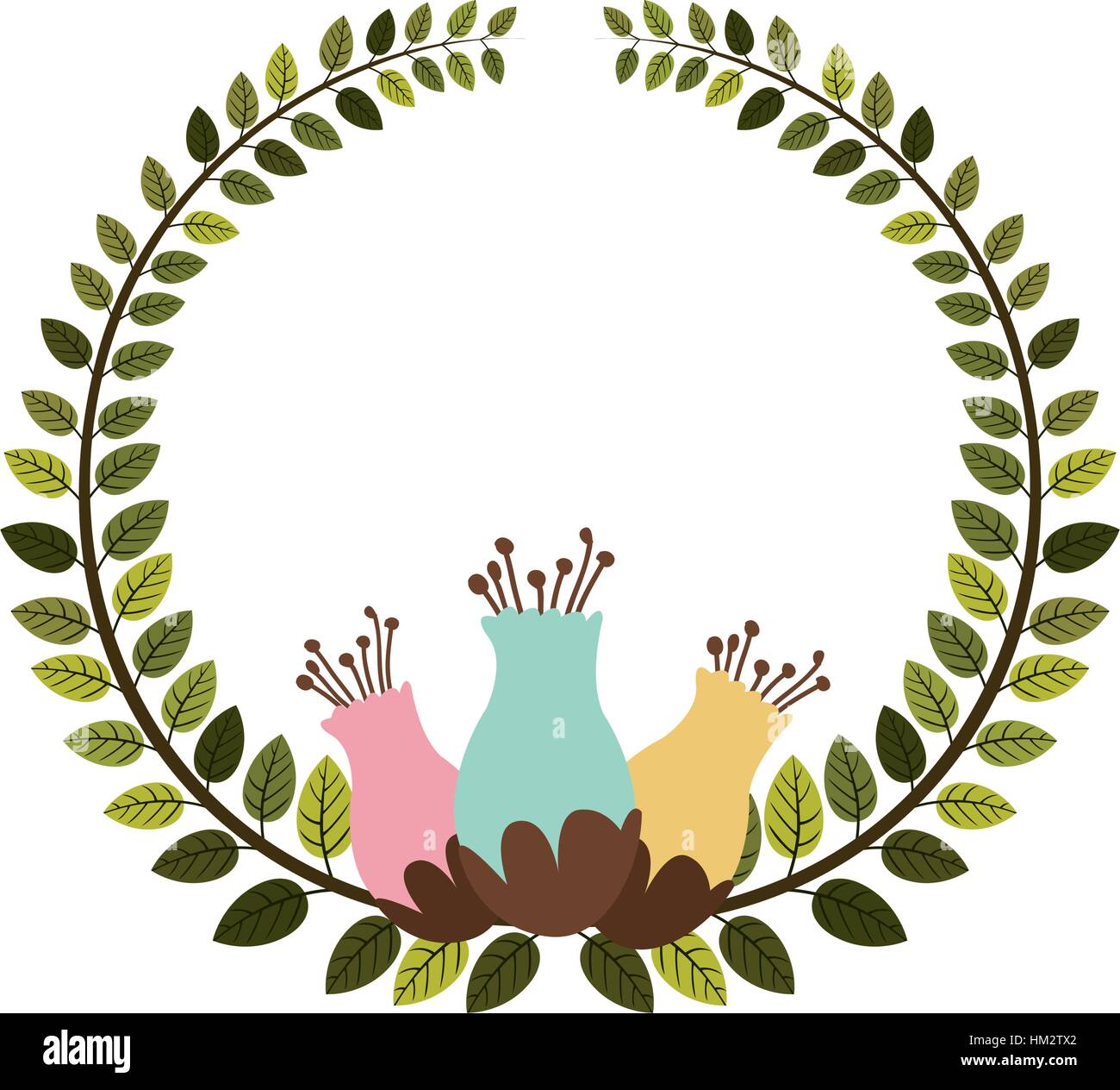 colorful arch of leaves with pastel flowebud vector illustration vector ...