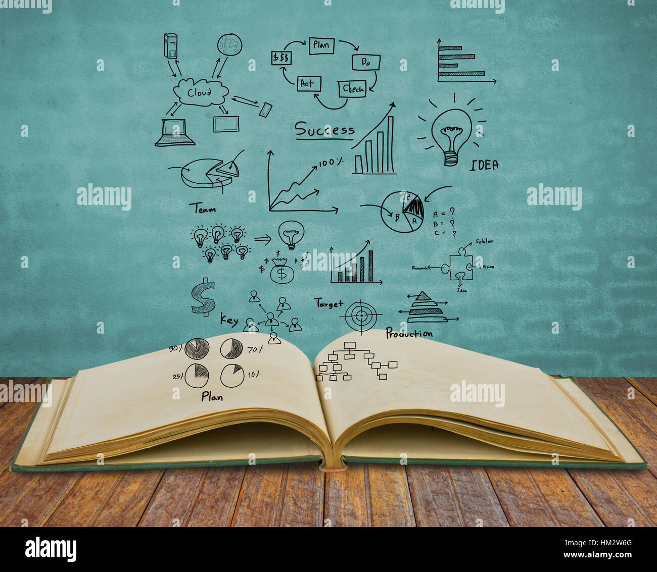 Magic book with business concept and graph Stock Photo - Alamy