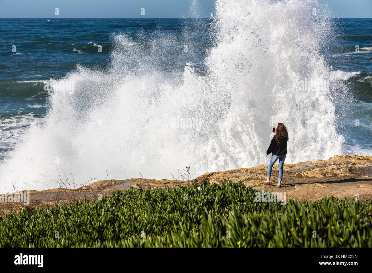 high surf at sunset cliffs, san diego ca us Stock Photo - Alamy