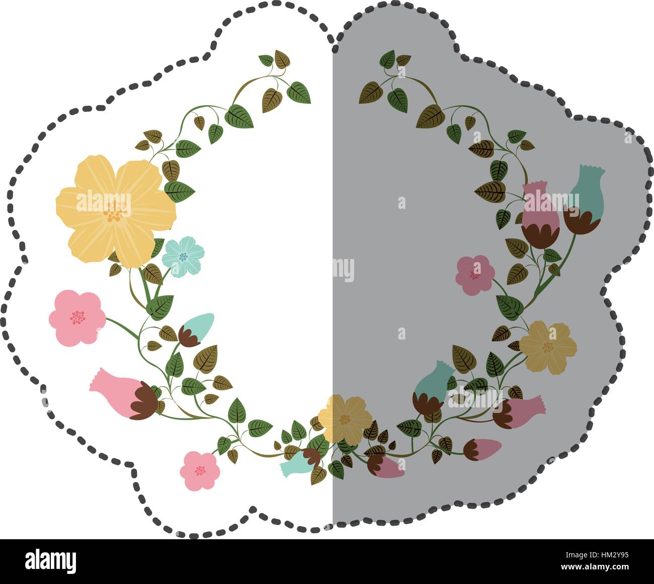 sticker half ornament creepers with flowers vector illustration Stock ...