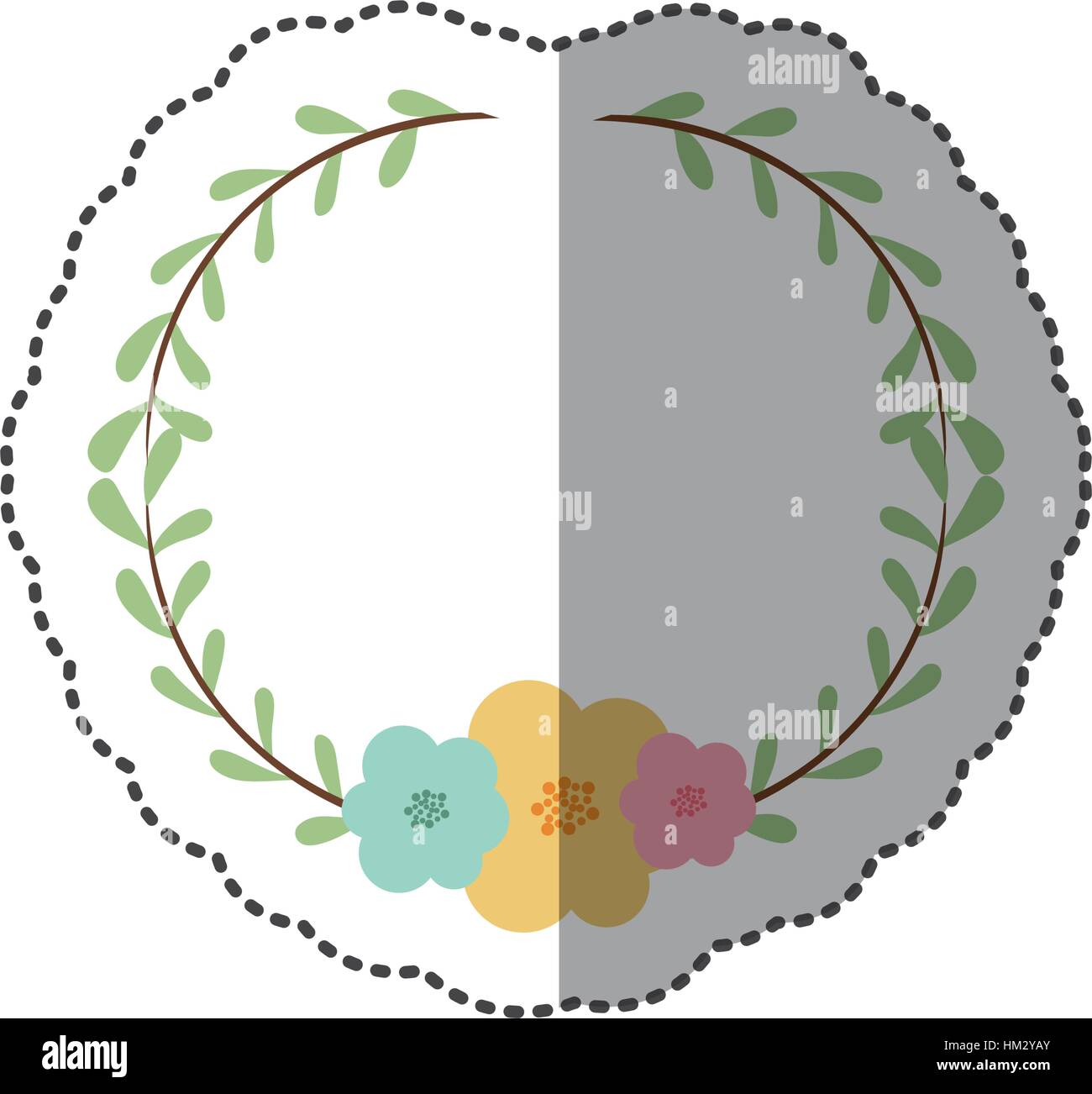 sticker colorful decorative crown branch floral vector illustration ...