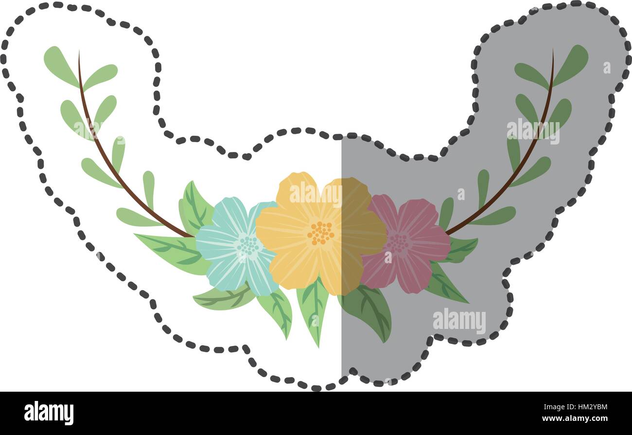 sticker colorful decorative half crown branch floral vector ...
