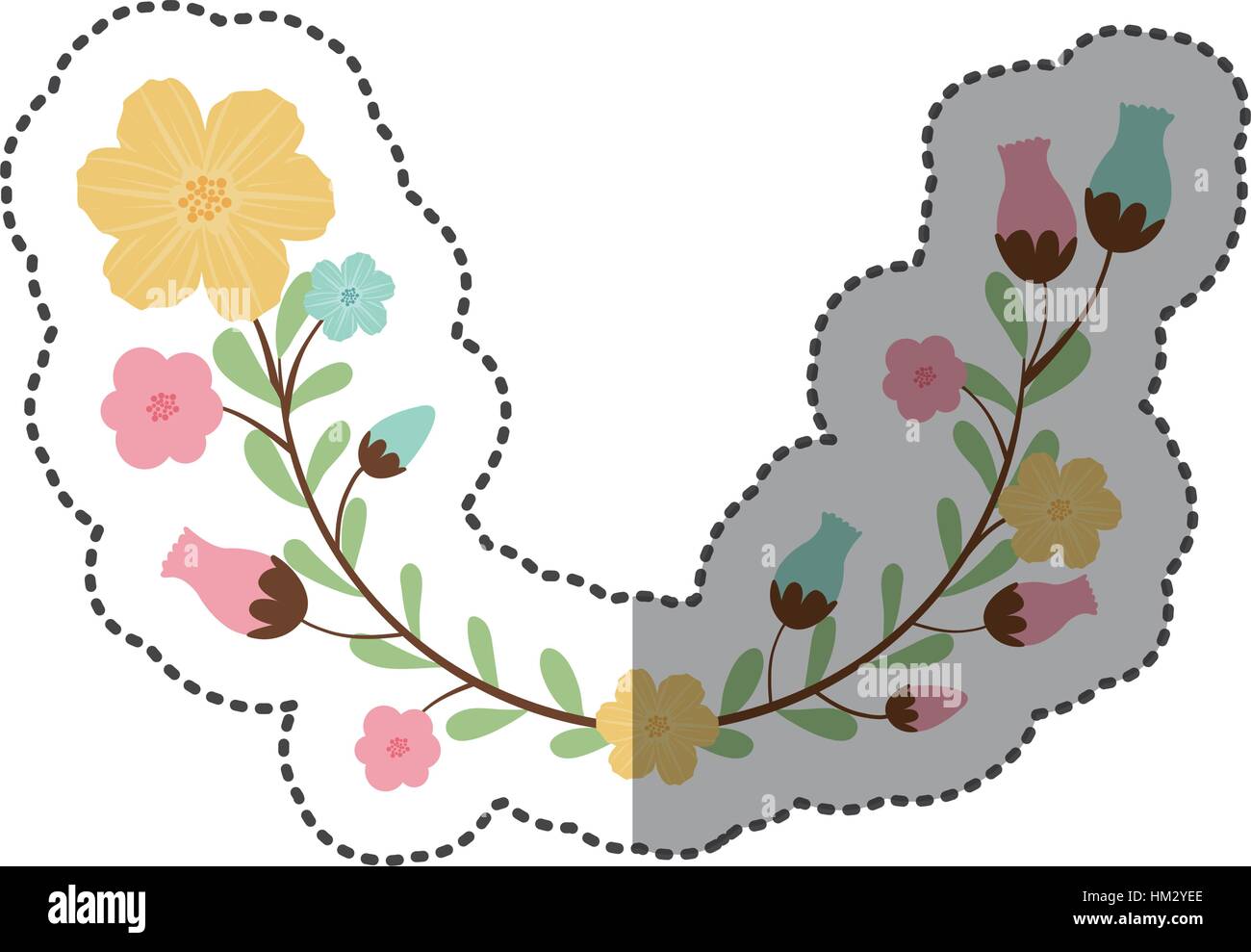 sticker decorative half arch with flowerbud vector illustration Stock ...
