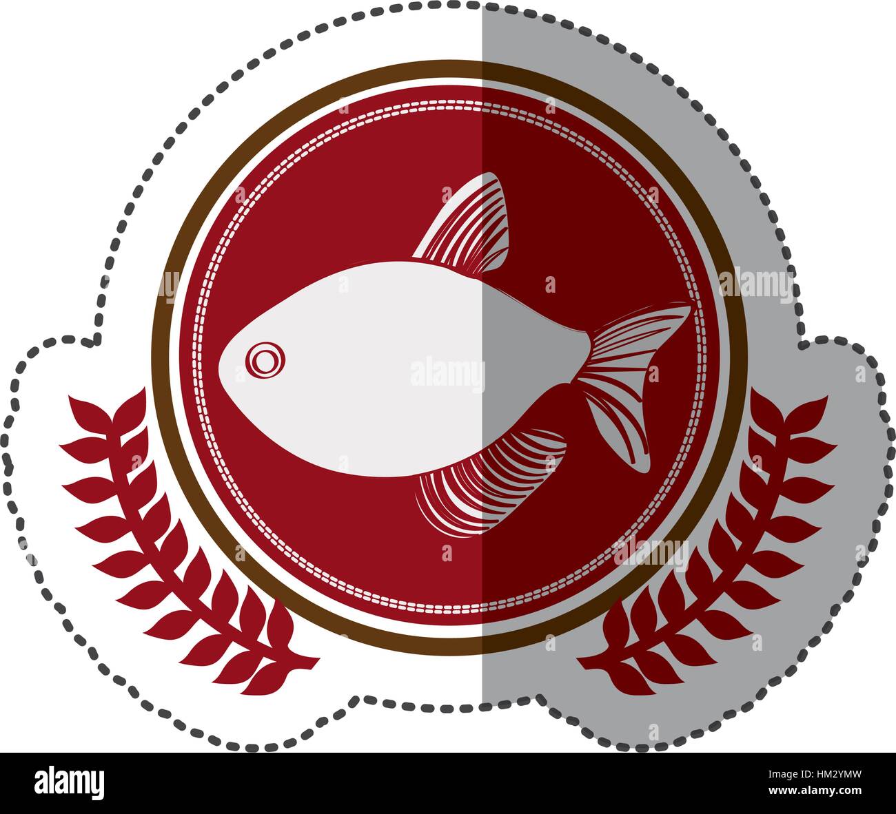 sticker circular border with crown branch with fish Stock Vector Image ...