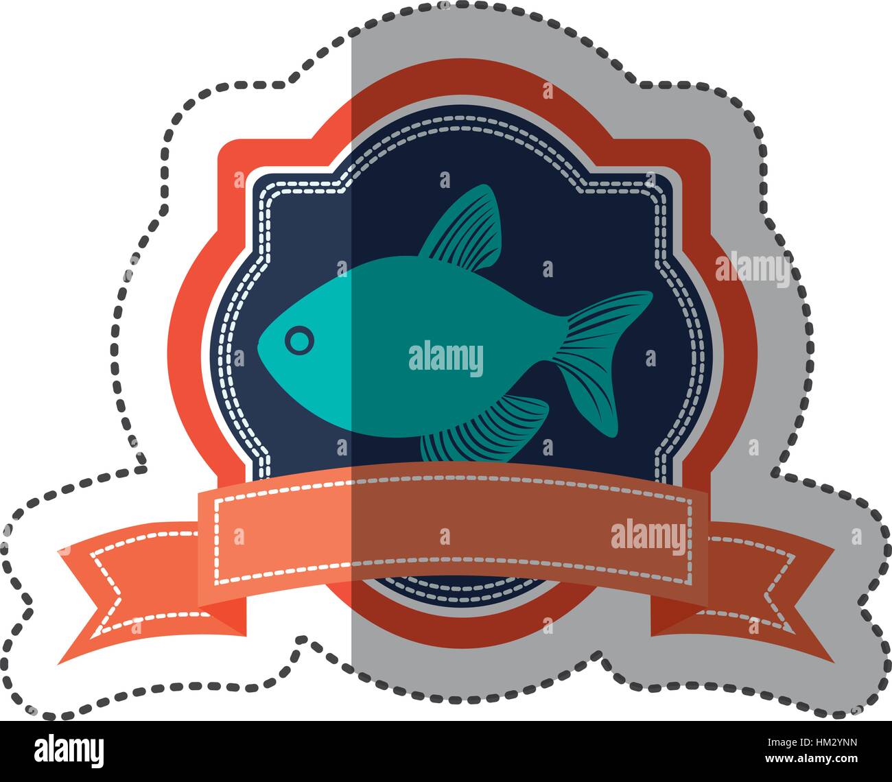 sticker heraldic borders with crown branch with fish and label vector ...