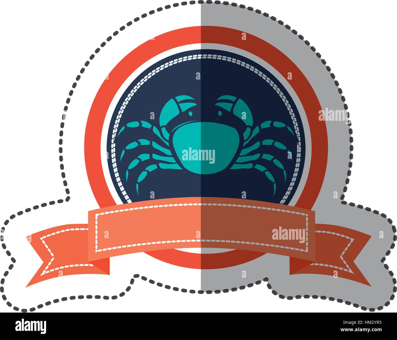 sticker circular borders with crown branch with crayfish and label ...