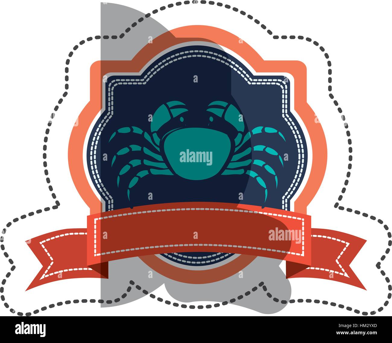 sticker heraldic border with crown branch with crab and label vector ...