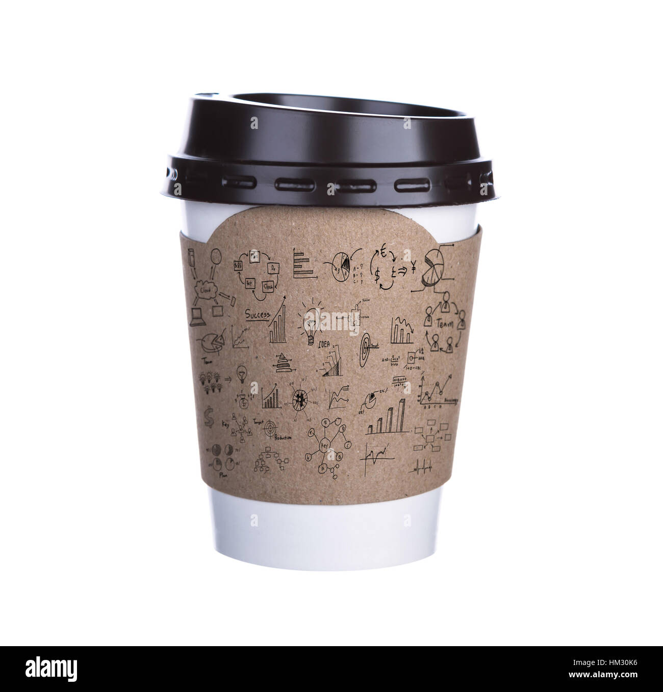 Paper cup of coffee with drawing graph Isolated white background Stock ...