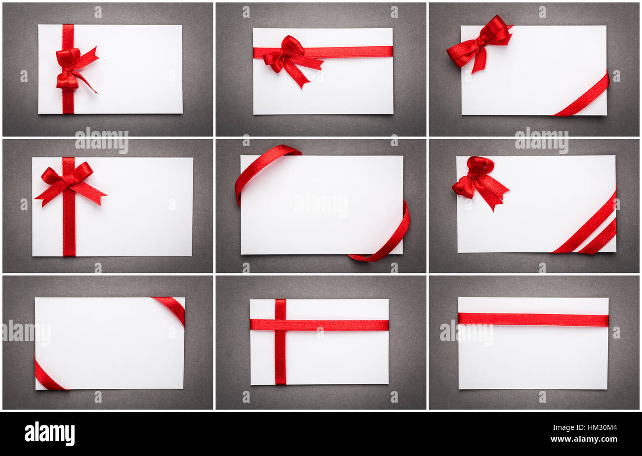Collection of card with red ribbon bow Stock Photo - Alamy