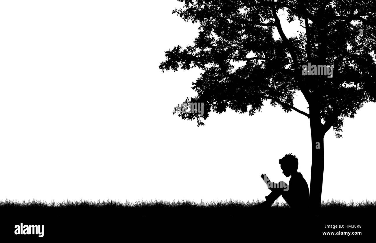 Boy Reading A Book Under The Tree