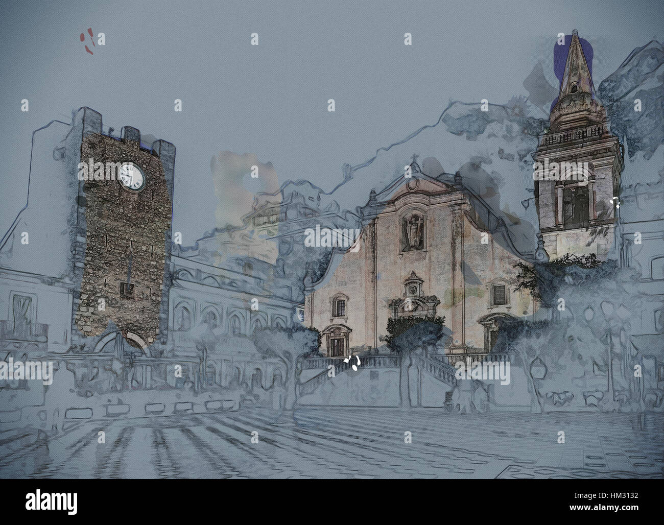 View over the main square in Taormina Stock Photo - Alamy