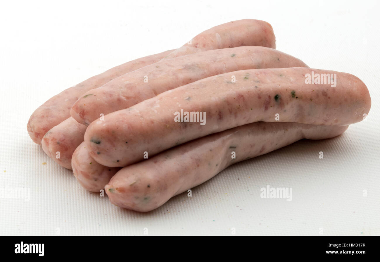 A stack of six raw chipolata sausages ready for cooking Stock Photo - Alamy