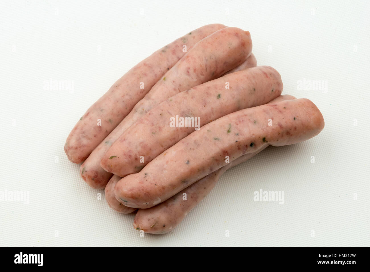 A stack of six raw chipolata sausages ready for cooking Stock Photo - Alamy