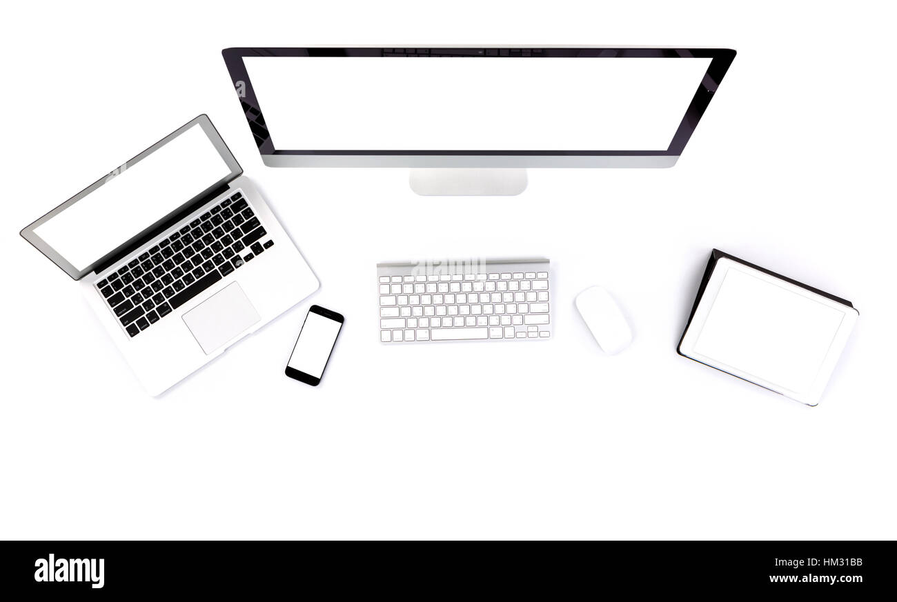Computer ,laptop , tablet , smart phone on table Stock Photo - Alamy