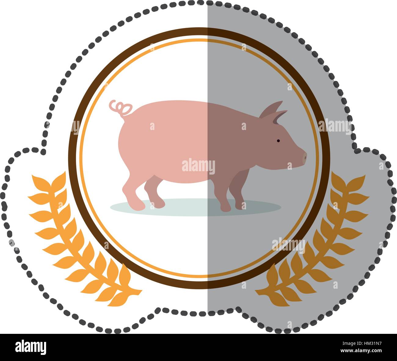 middle shadow sticker colorful with olive crown with pink pig in circle ...