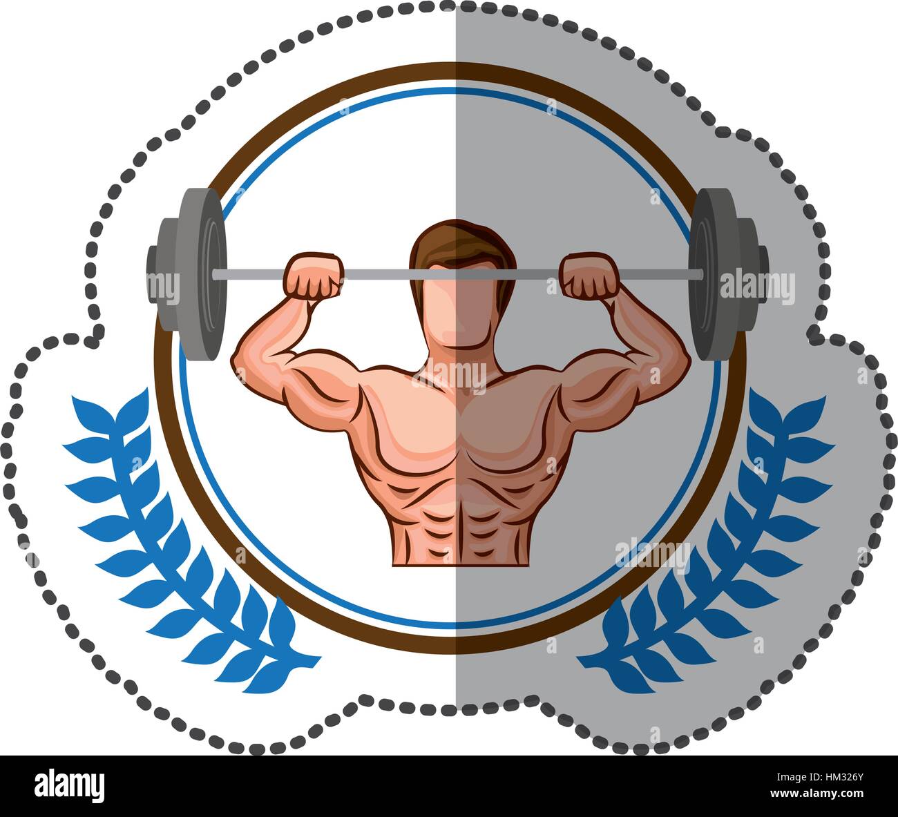 middle shadow sticker colorful with olive crown with man weightlifting ...