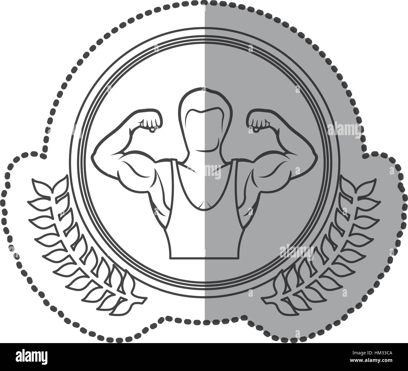 middle shadow sticker monochrome with olive crown with half body muscle ...