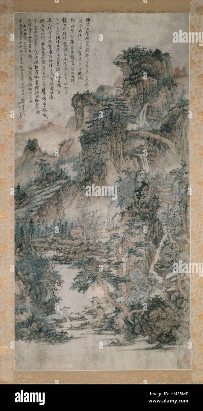 Kun Can’s Landscape with Waterfalls and Trees presents a serene natural ...