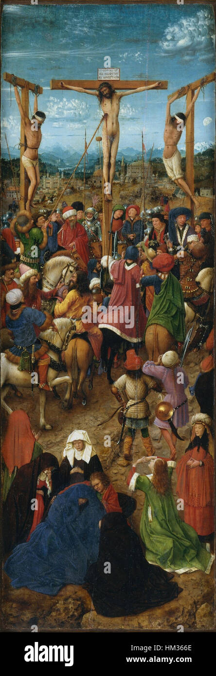 The left panel of Jan van Eyck’s famous diptych features intricate ...
