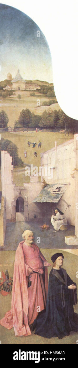 The left panel of Hieronymus Bosch’s 'Adoration of the Magi' depicts ...